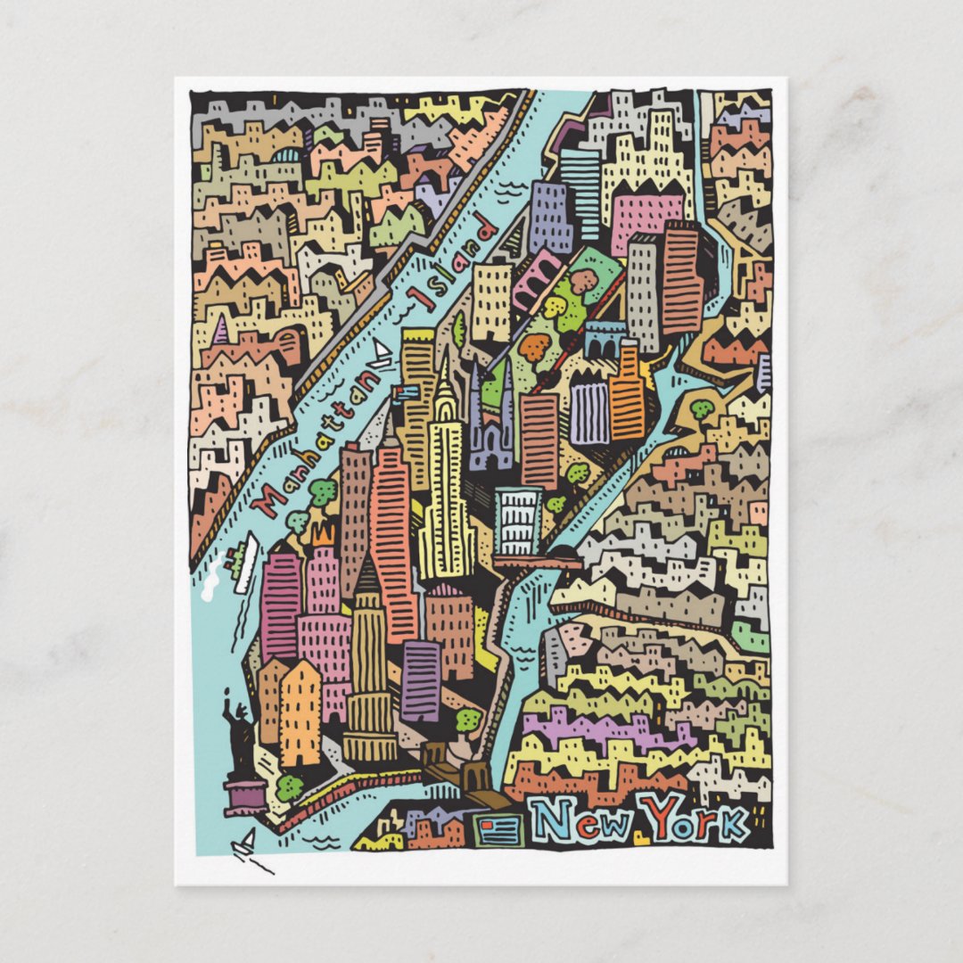 Hand Drawn Map of New York City Postcard | Zazzle