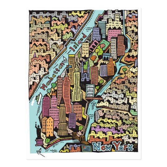 Hand Drawn Map of New York City Postcard | Zazzle.com