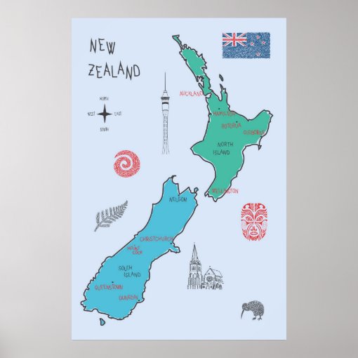 Hand-drawn map of New Zealand Poster | Zazzle