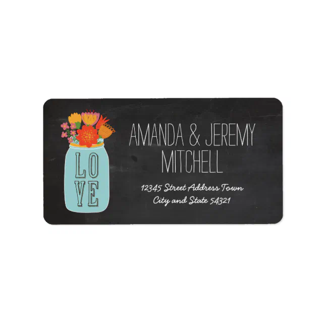 Hand Drawn Mason Jar & Flowers on Chalkboard Label | Zazzle