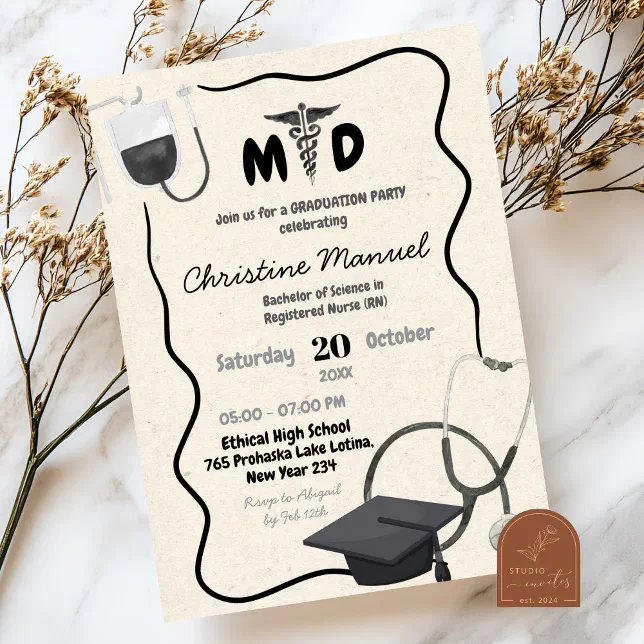 Hand Drawn Medical Doctor Graduation Invitation | Zazzle