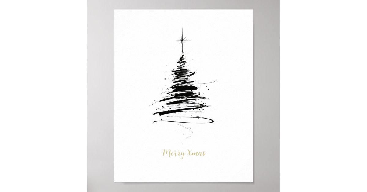 Hand-Drawn Merry Christmas Tree Poster | Zazzle