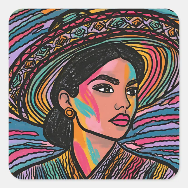 Hand Drawn Mexican Culture Vibrant Dreamy Design Square Sticker | Zazzle