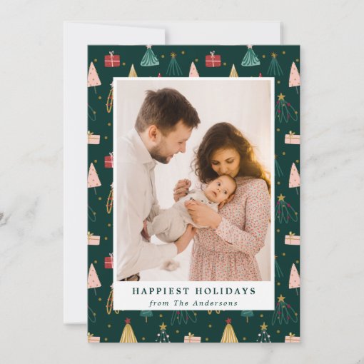 Hand-Drawn Modern Christmas Trees Photo Holiday Card | Zazzle