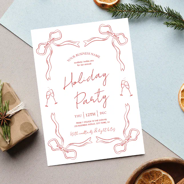Hand Drawn Modern Red Holiday Business Staff Party Invitation | Zazzle