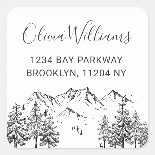 Hand Drawn Mountains Forest Return Address Label | Zazzle