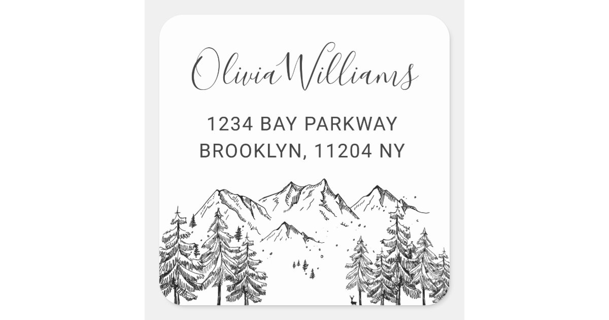 Hand Drawn Mountains Forest Return Address Label | Zazzle