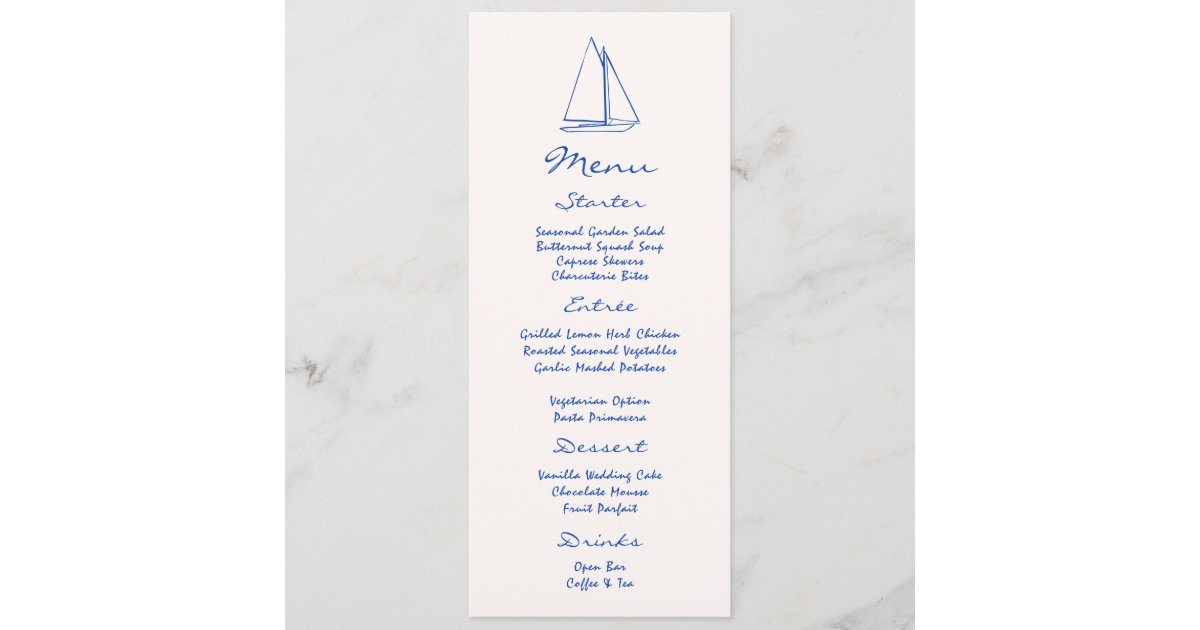Hand Drawn Nautical Wedding Menu | Zazzle
