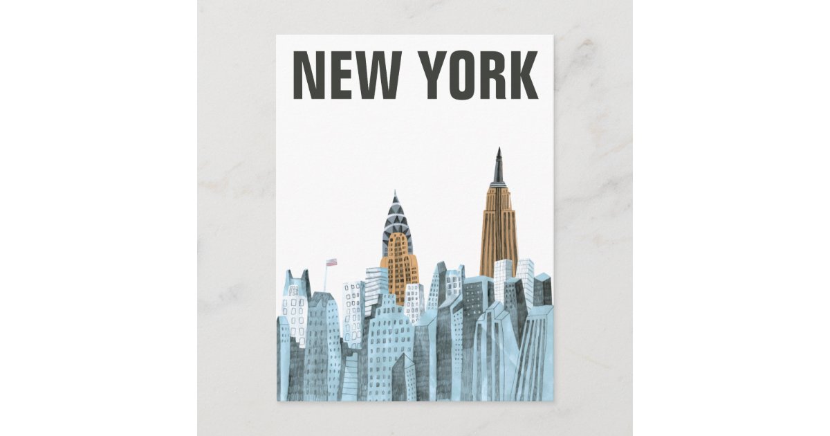 Hand Drawn New York City, NY Postcard | Zazzle