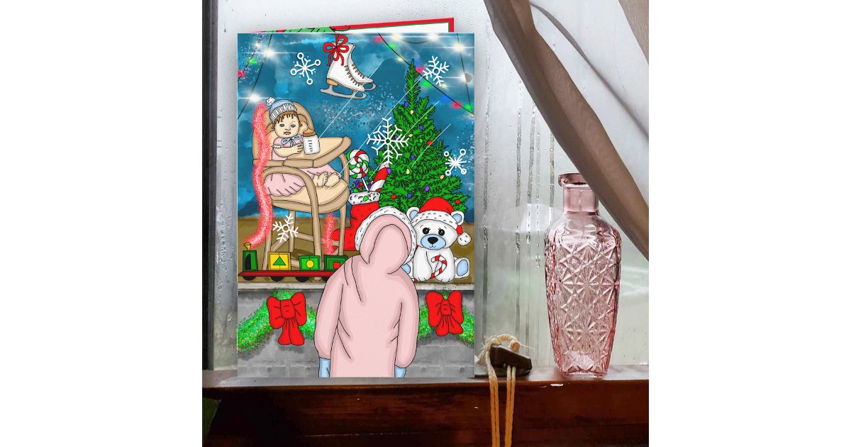 Hand drawn Nostalgic Christmas Window Display Card | Zazzle
