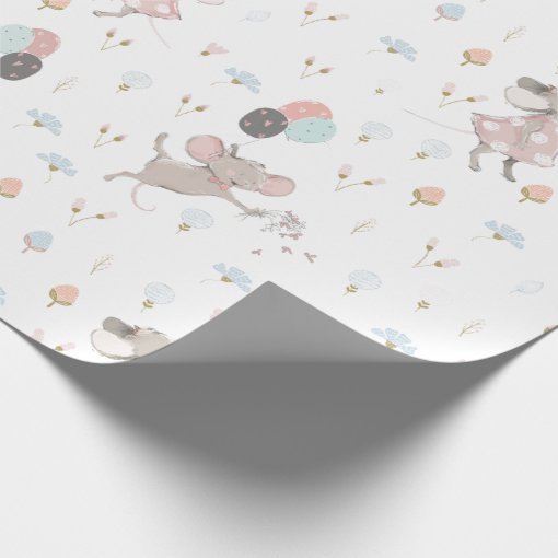 Hand drawn nursery cute mice pattern wrapping paper | Zazzle
