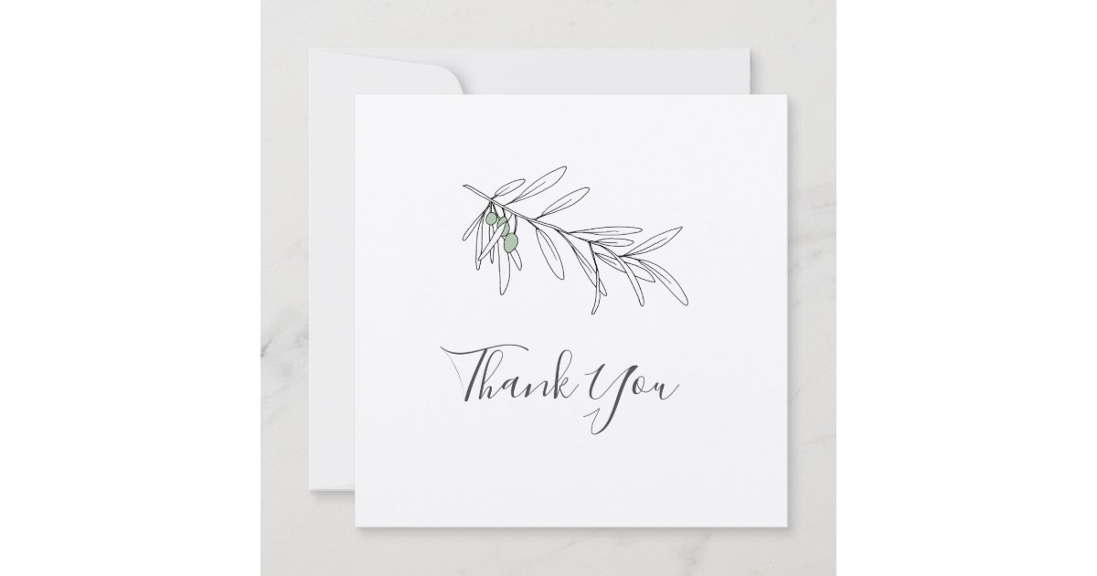 Hand Drawn Olive Leaves Thank You Card | Zazzle