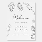 Hand Drawn Oysters Champagne Wedding Welcome Sign | Zazzle