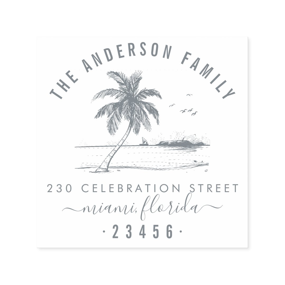 Hand Drawn Palm Tree | Family Name Return Address Self-inking Stamp ...