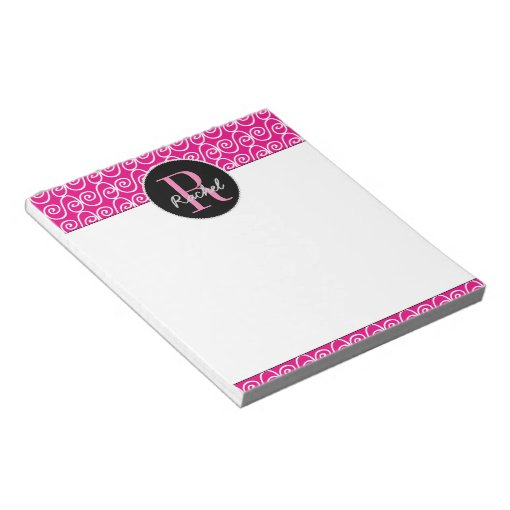 Hand Drawn Pattern on Pink, Monogrammed Notepad | Zazzle