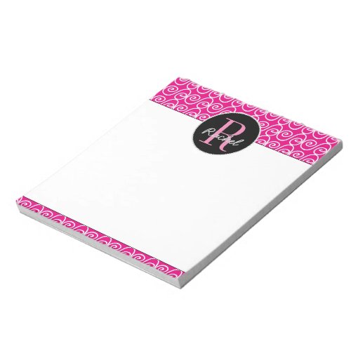 Hand Drawn Pattern on Pink, Monogrammed Notepad | Zazzle