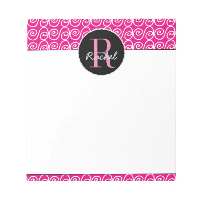 Hand Drawn Pattern on Pink, Monogrammed Notepad | Zazzle