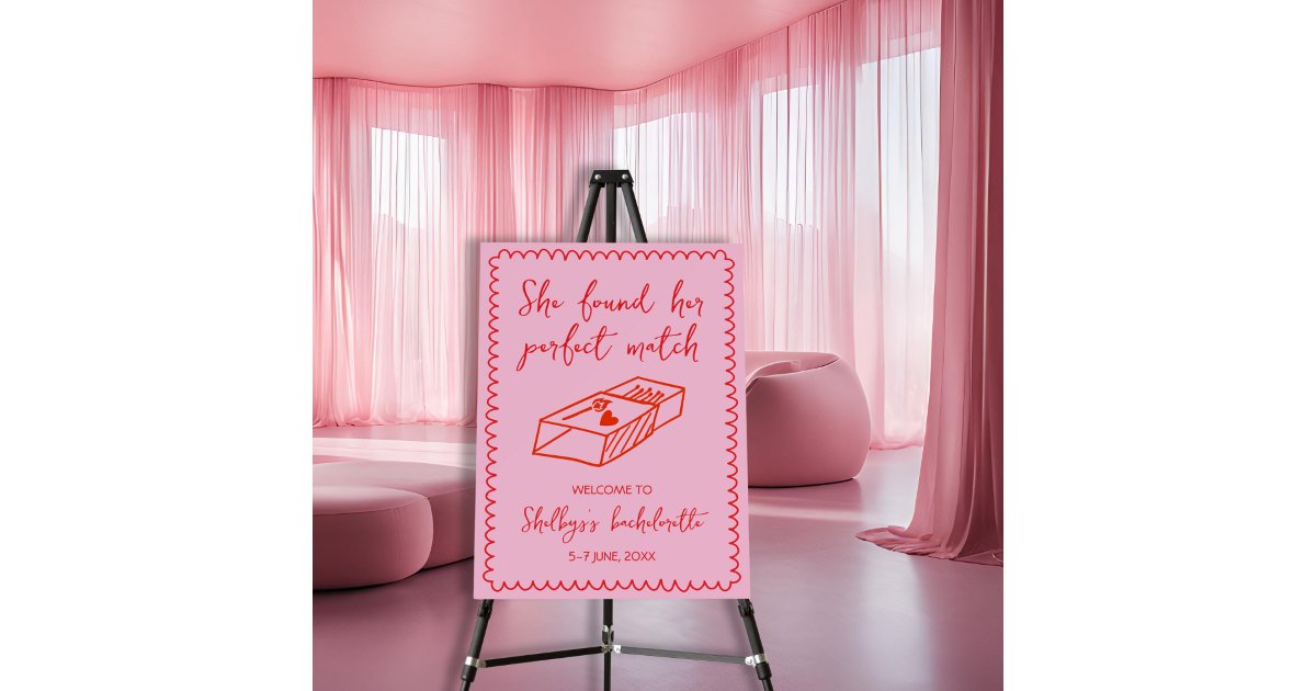 Hand Drawn Perfect Match Pink Bachelorette Welcome Foam Board | Zazzle