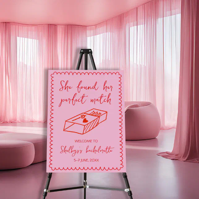 Hand Drawn Perfect Match Pink Bachelorette Welcome Foam Board | Zazzle