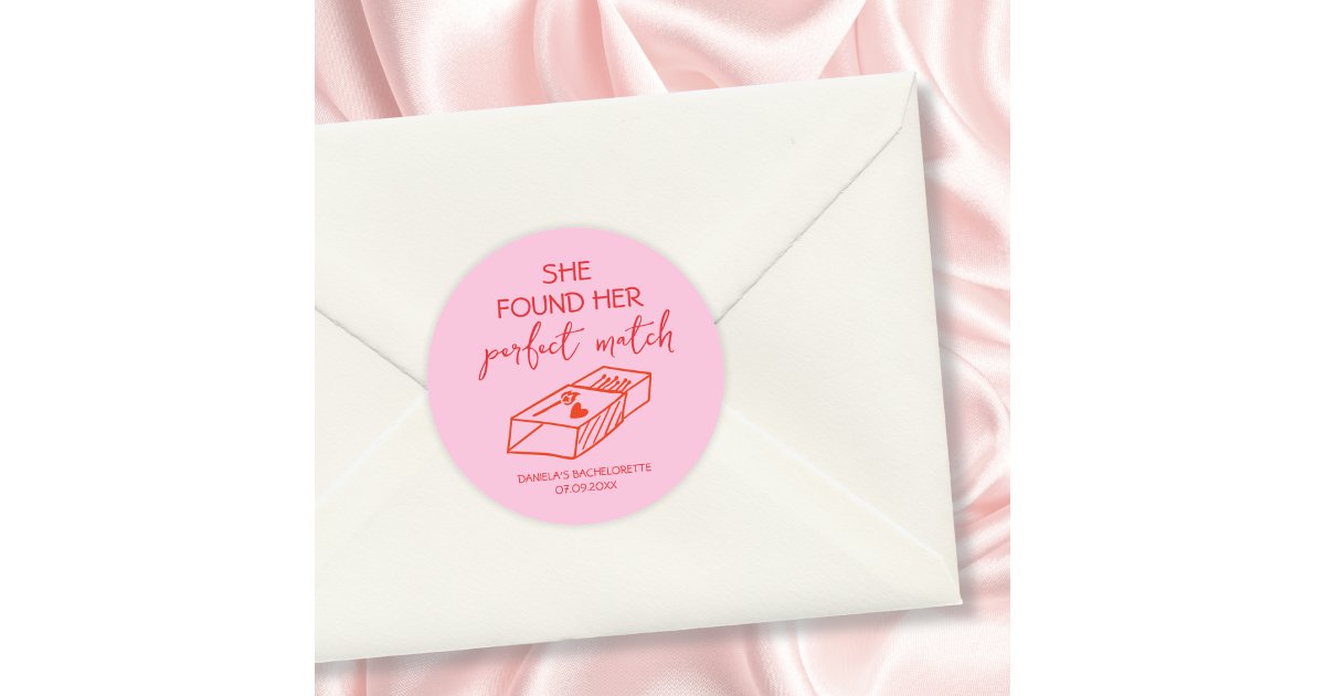 Hand Drawn Perfect Match Pink & Red Bachelorette Classic Round Sticker ...