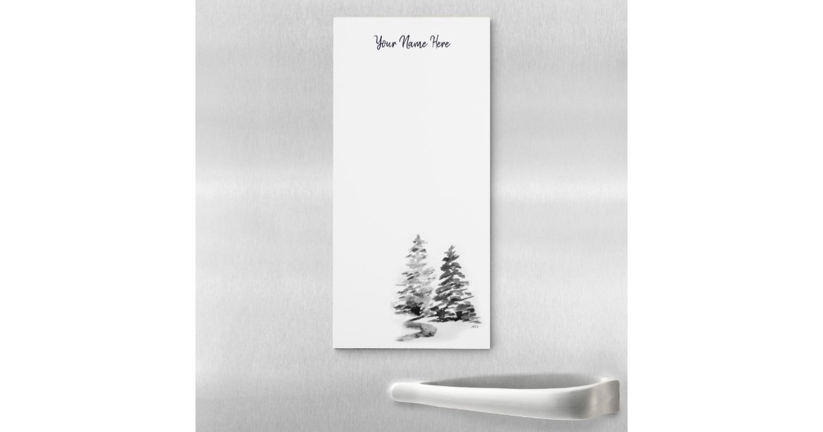 Hand-Drawn Pine Trees Black White Winter Landscape Magnetic Notepad ...