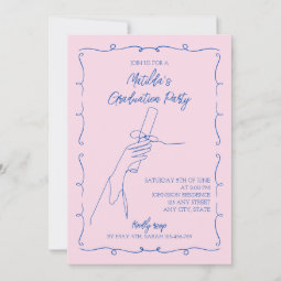 Hand Drawn Pink & Blue 2024 Graduation Invitation | Zazzle