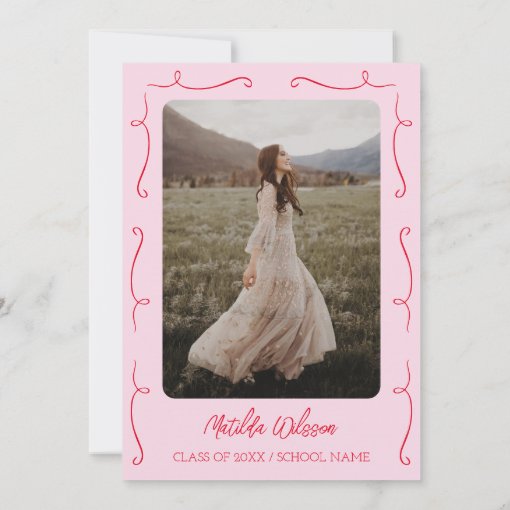 Hand Drawn Pink & Red Photo Graduation Party Invitation | Zazzle