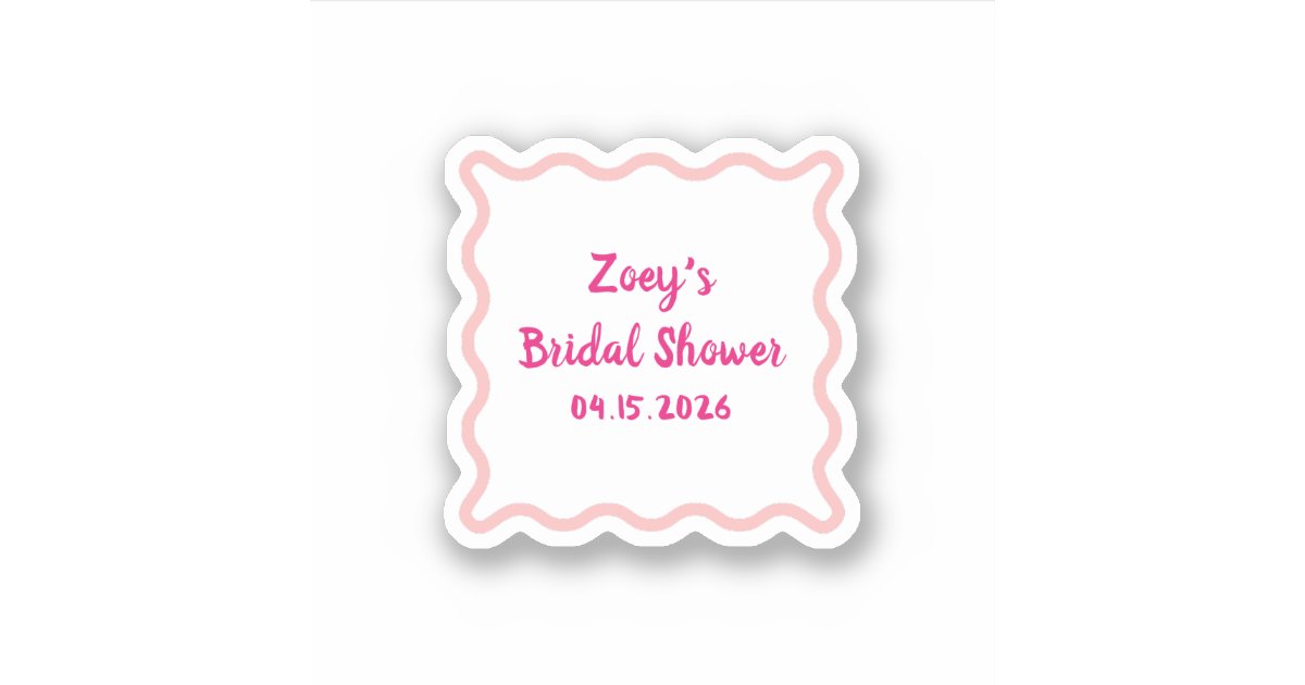 Hand Drawn Pink Wavy Border Bridal Shower Cute Sticker | Zazzle