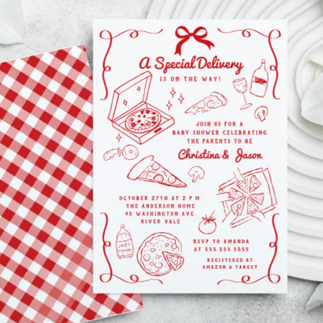 Hand Drawn Pizza Baby Shower Invitation | Zazzle