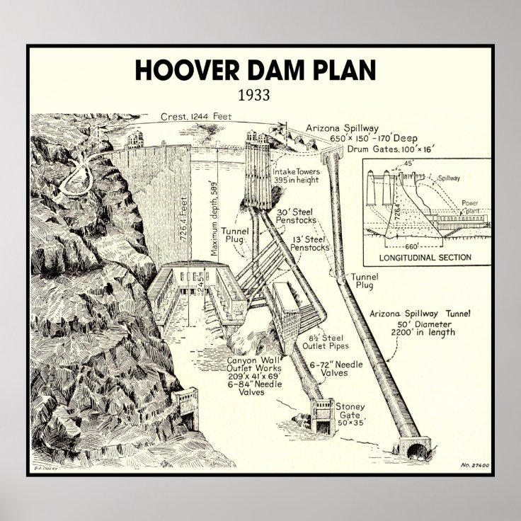 HAND DRAWN PLAN of HOOVER DAM 1933 Poster | Zazzle