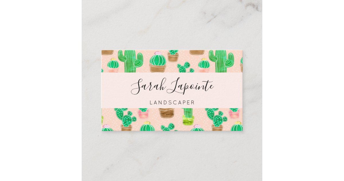 Hand Drawn Potted Cactus Pattern Business Card | Zazzle
