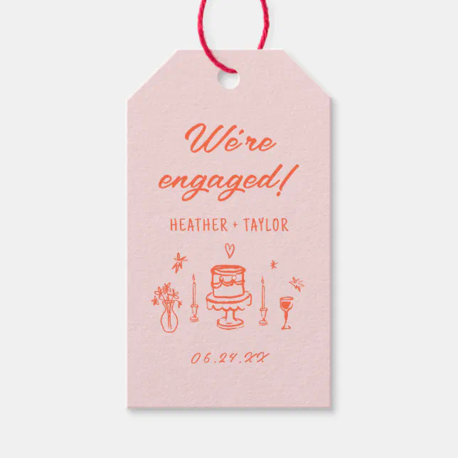 Hand Drawn Quirky Fun Retro Engagement Party Gift Tags | Zazzle