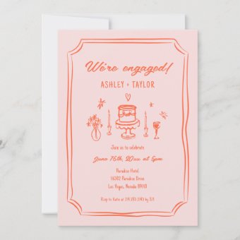 Hand Drawn Quirky Fun Retro Engagement Party Invitation | Zazzle