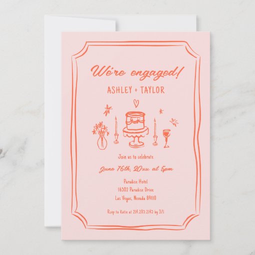 Hand Drawn Quirky Fun Retro Engagement Party Invitation | Zazzle