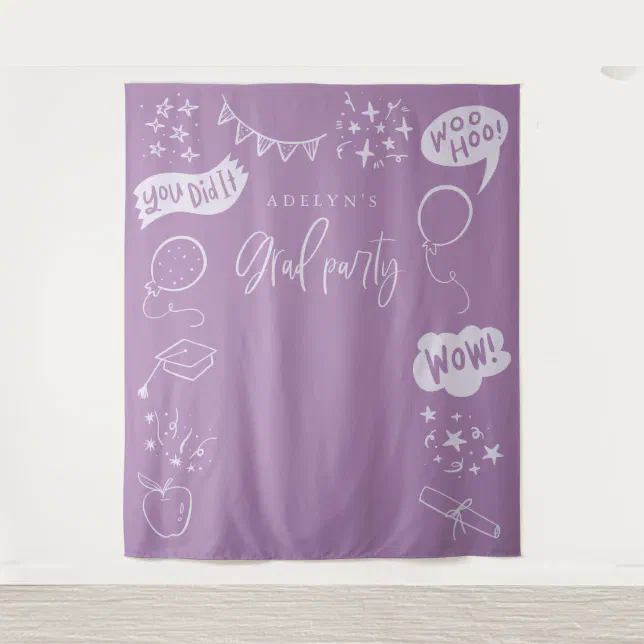 Hand Drawn Quirky Grad Icons Purple Backdrops | Zazzle