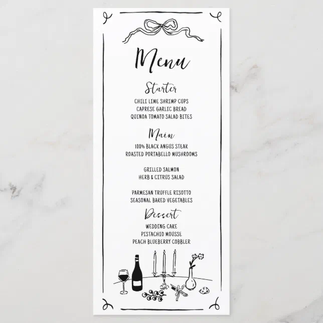 Hand Drawn Quirky Handwritten Wedding Menu | Zazzle