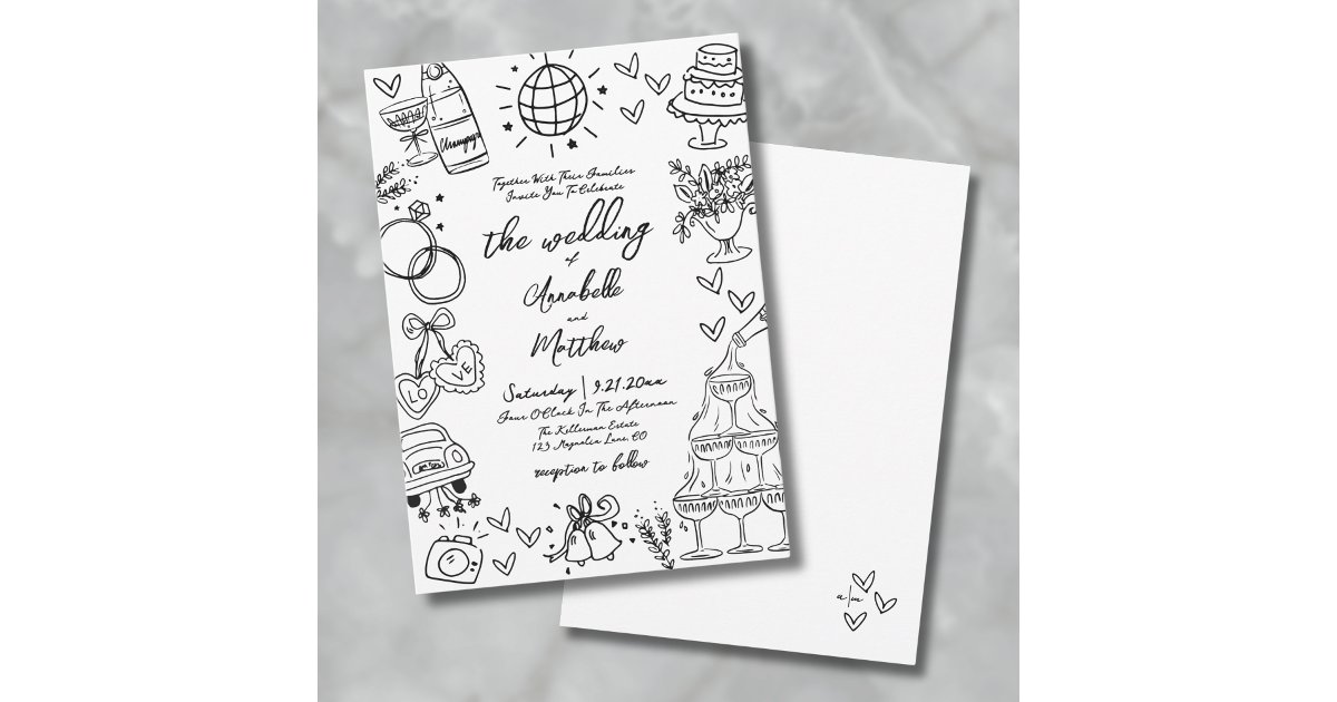 Hand Drawn Quirky Whimsical Wedding Invitation | Zazzle