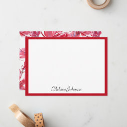 Hand Drawn Red Floral Personalized Note Card | Zazzle