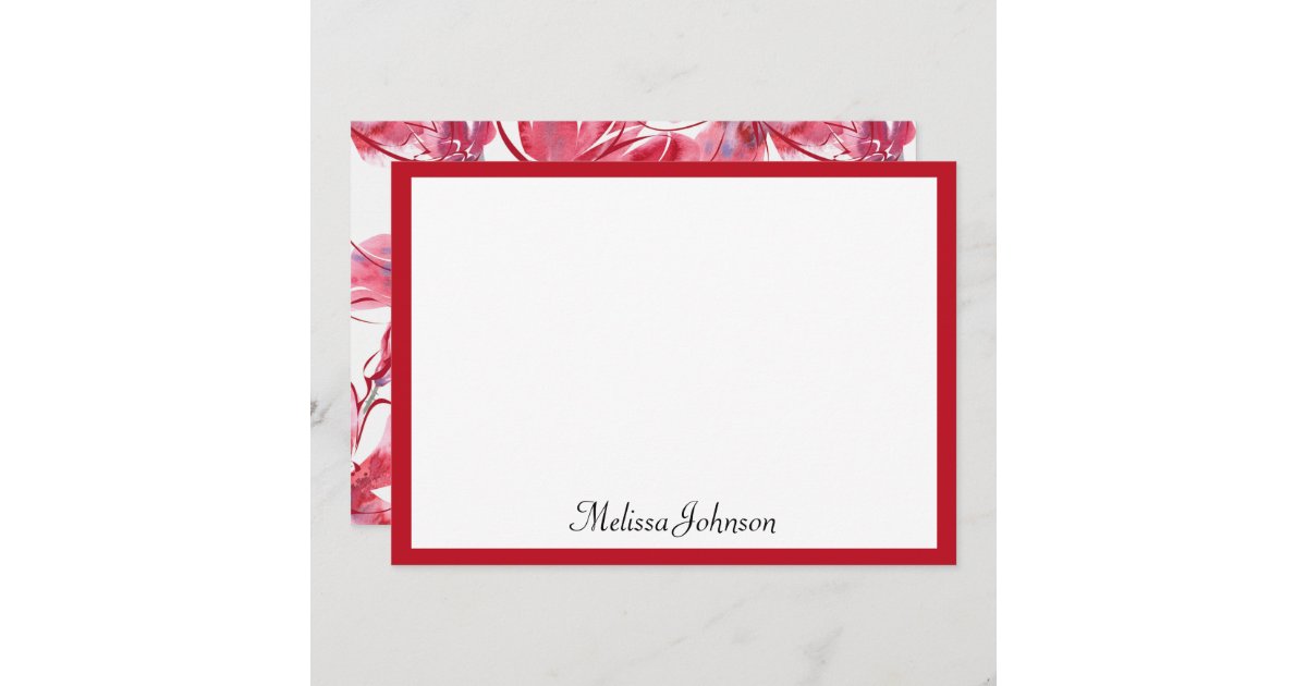 Hand Drawn Red Floral Personalized Note Card | Zazzle