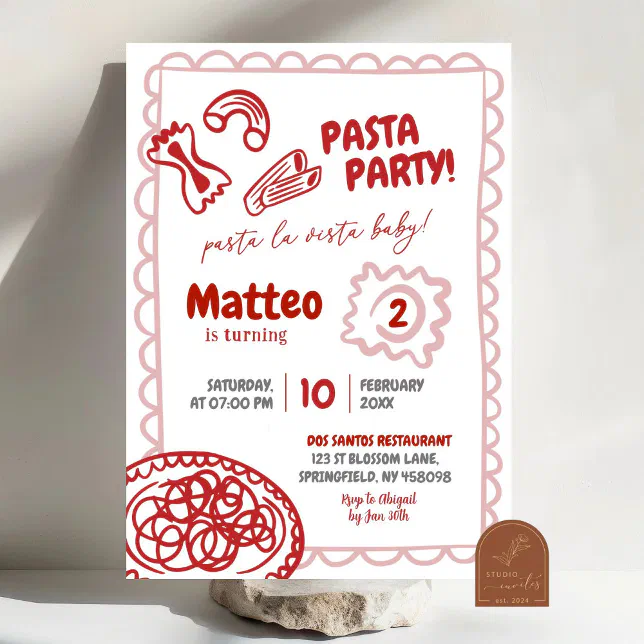 Hand Drawn Red Pizza Pasta Birthday Party Invitation | Zazzle