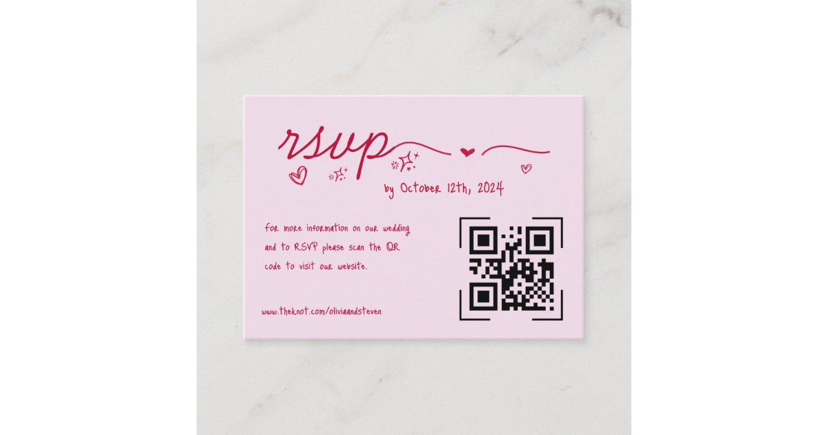 Hand Drawn Red Scribble Quirky QR Code RSVP Enclosure Card | Zazzle