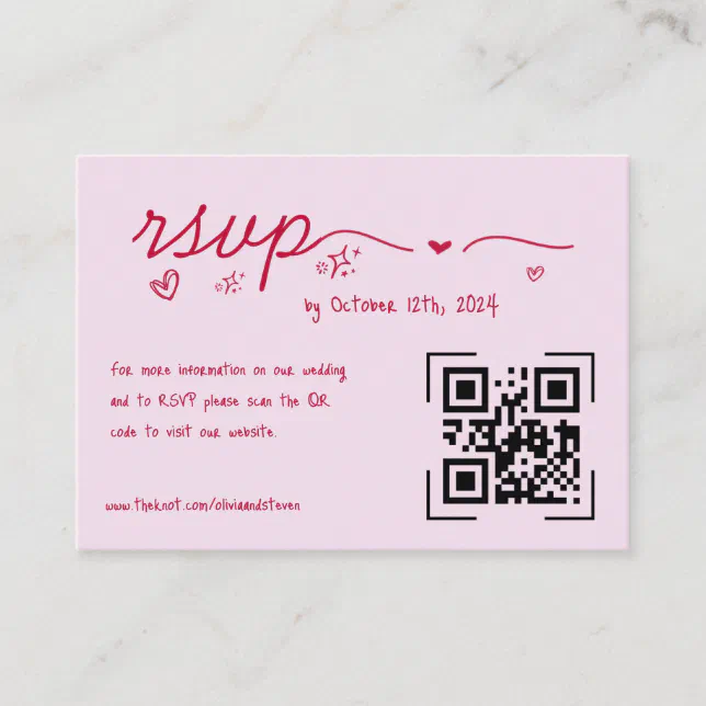 Hand Drawn Red Scribble Quirky QR Code RSVP Enclosure Card | Zazzle