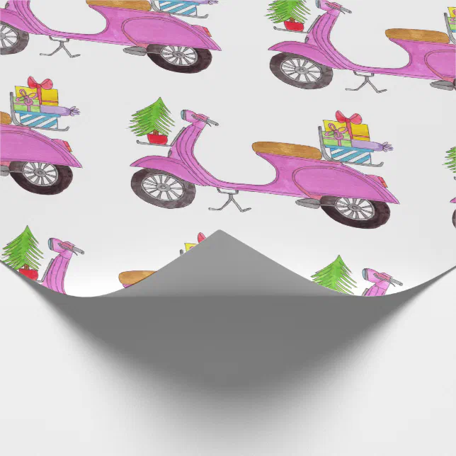 Hand drawn retro Christmas scooter Wrapping Paper | Zazzle