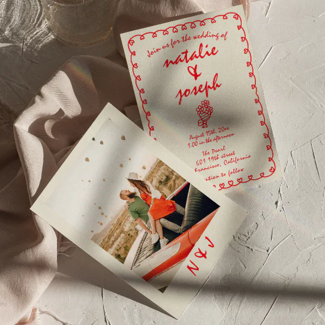 Hand Drawn Retro Funky Trendy Quirky Wedding Invitation | Zazzle