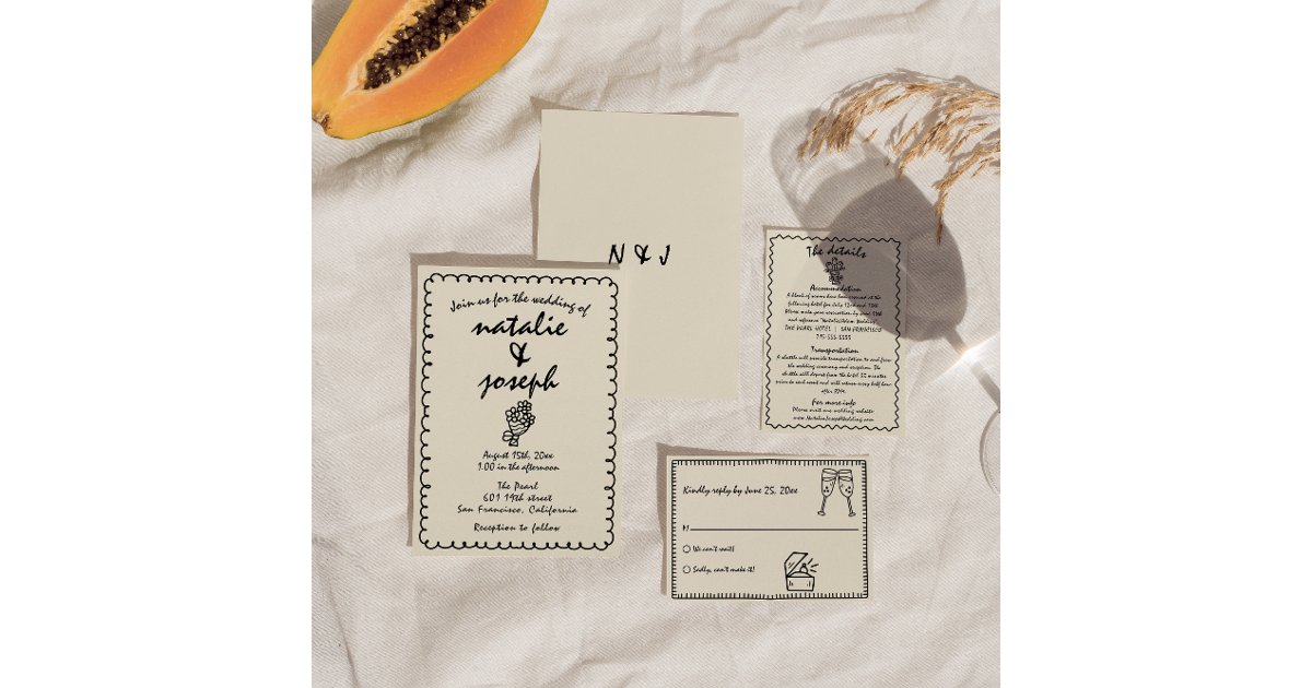 Hand Drawn Retro Funky Unique Quirky Wedding Invitation | Zazzle