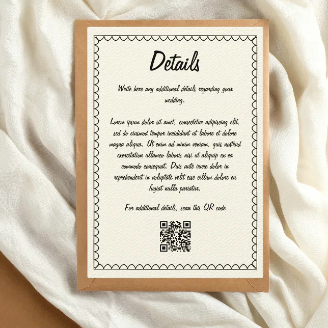 Hand Drawn Retro Sketch French Wedding Details QR Enclosure Card | Zazzle