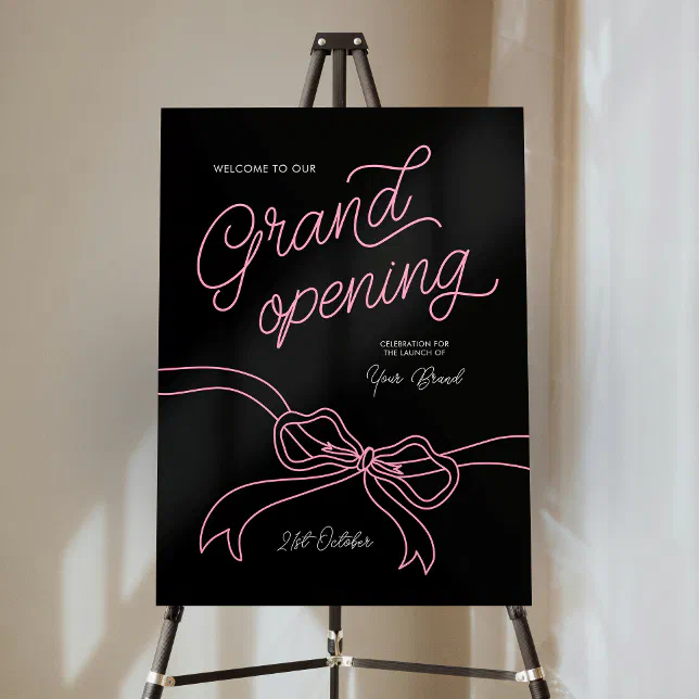 Hand Drawn Ribbon Black & Pink Grand Opening Sign | Zazzle