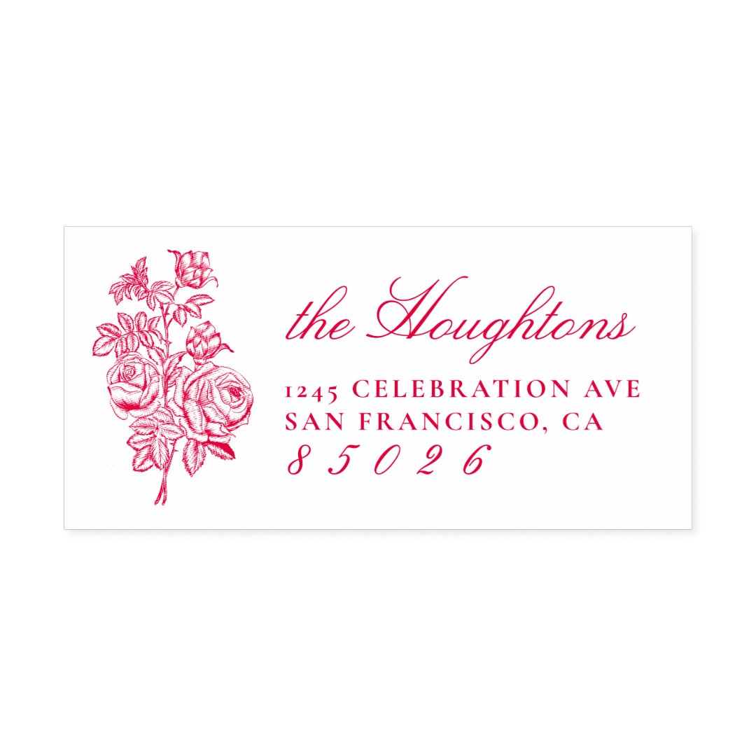 Hand-drawn Rose Bouquet Family Name Return Address Self-inking Stamp ...
