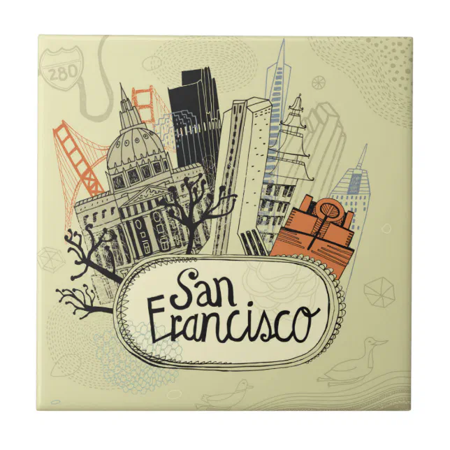 Hand Drawn San Francisco Ceramic Tile | Zazzle