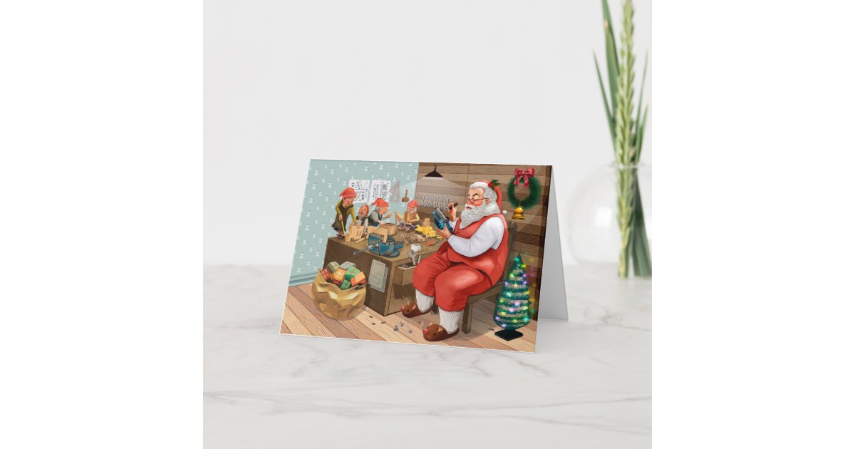 Hand Drawn Santa Claus Working Card | Zazzle